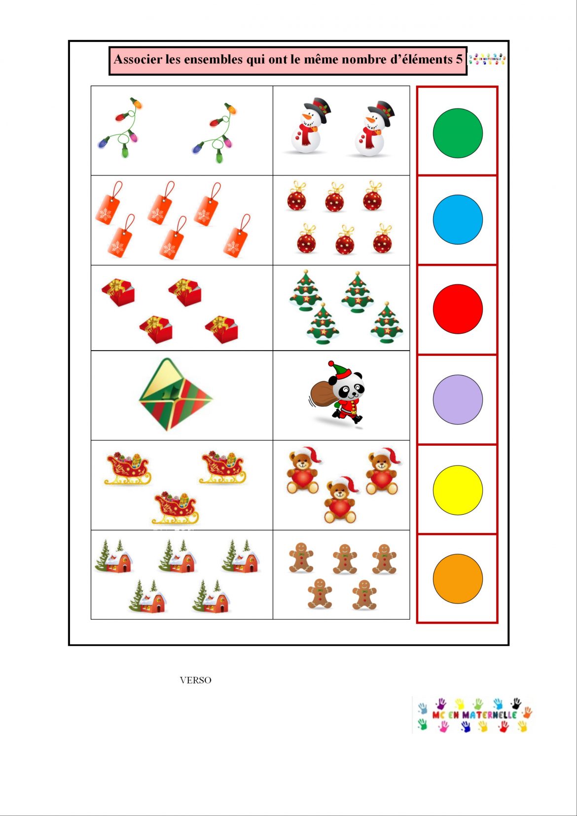 Logico des nombres : associer les mêmes nombres d’éléments sur le thème ...