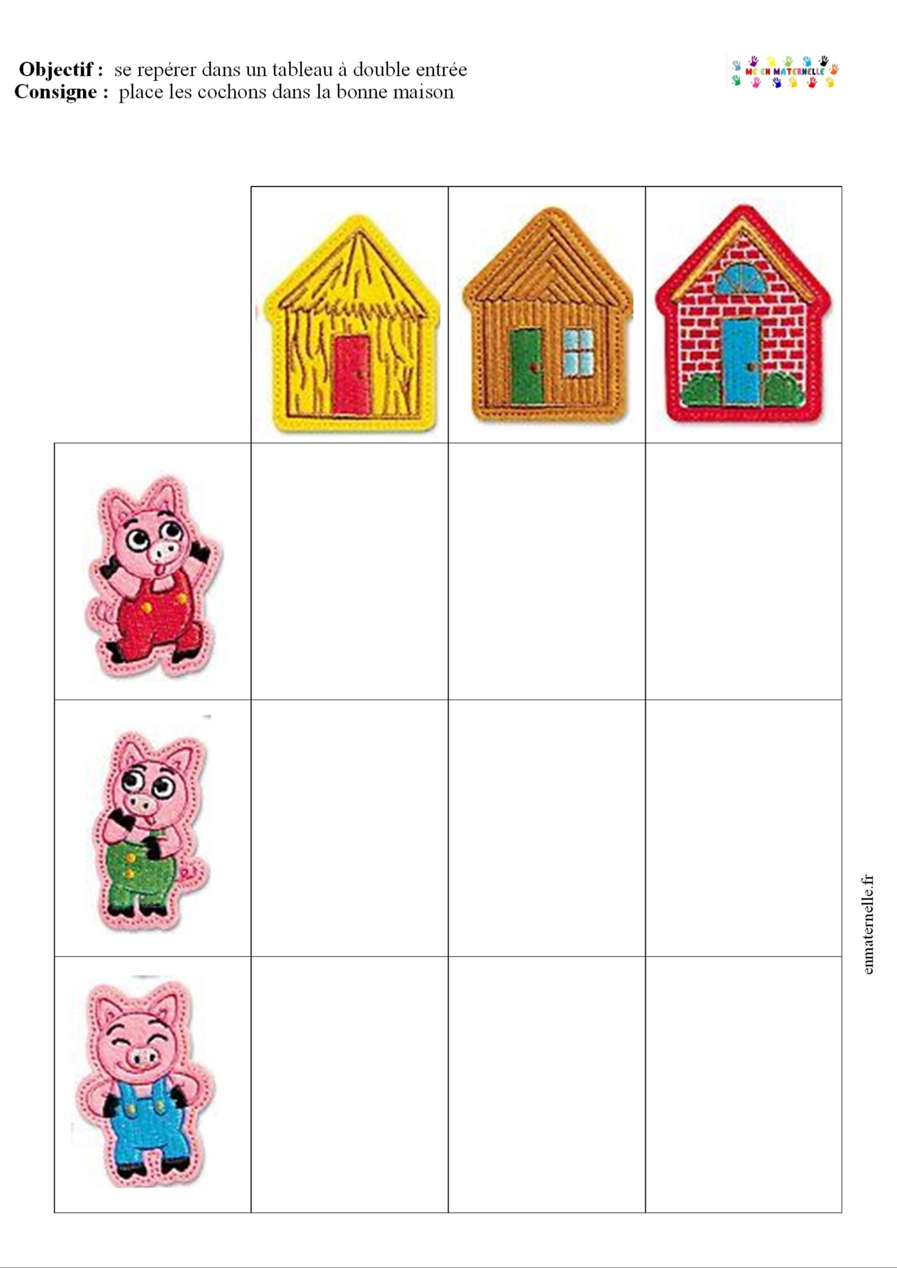 les trois petits cochons : tableau double entrée les trois petits cochons : tableau double entrée
