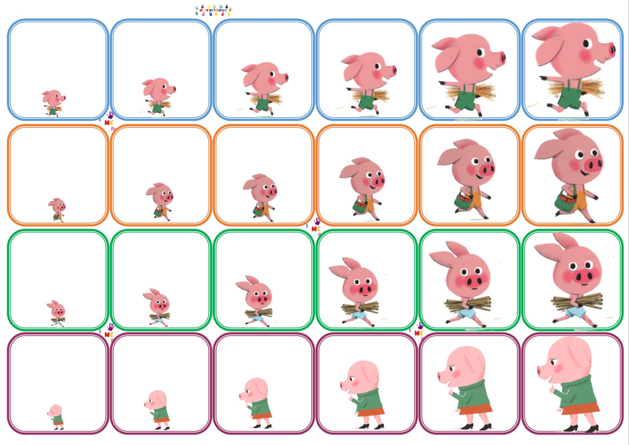 Les trois petits cochons : tri par taille des images Les trois petits cochons : tri par taille des images