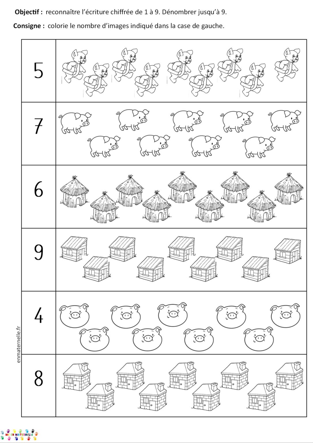 Les trois petits cochons : activités de numération (MS et GS)