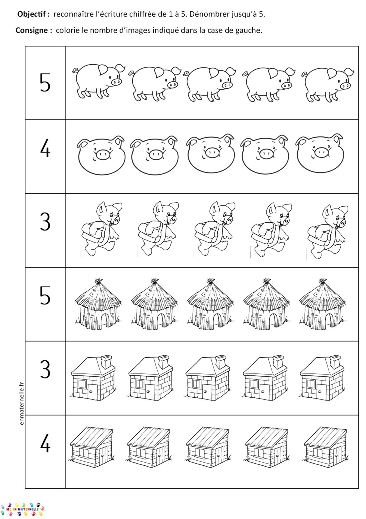 Les trois petits cochons : activités de numération (MS et GS) Les trois petits cochons : activités de numération (MS et GS)