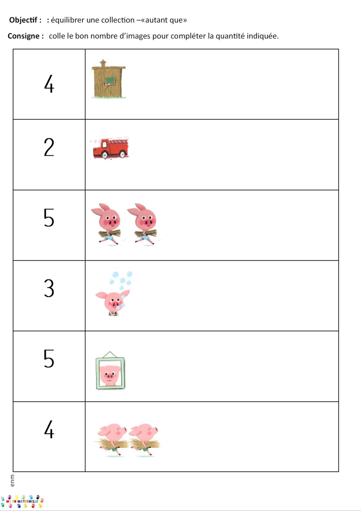 Les trois petits cochons : activités de numération (MS et GS) Les trois petits cochons : activités de numération (MS et GS)