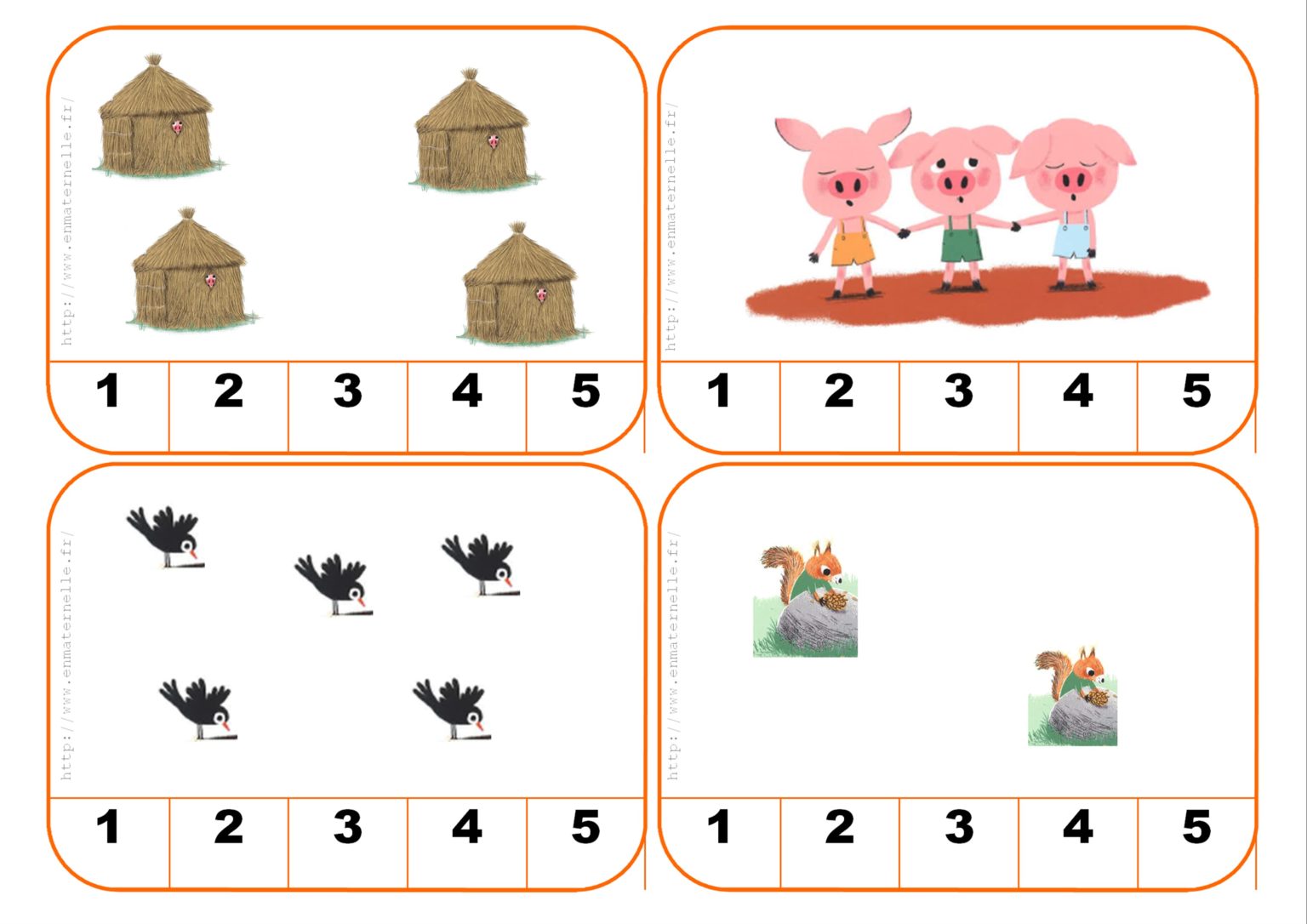 Les trois petits cochons : cartes à compter Les trois petits cochons : cartes à compter
