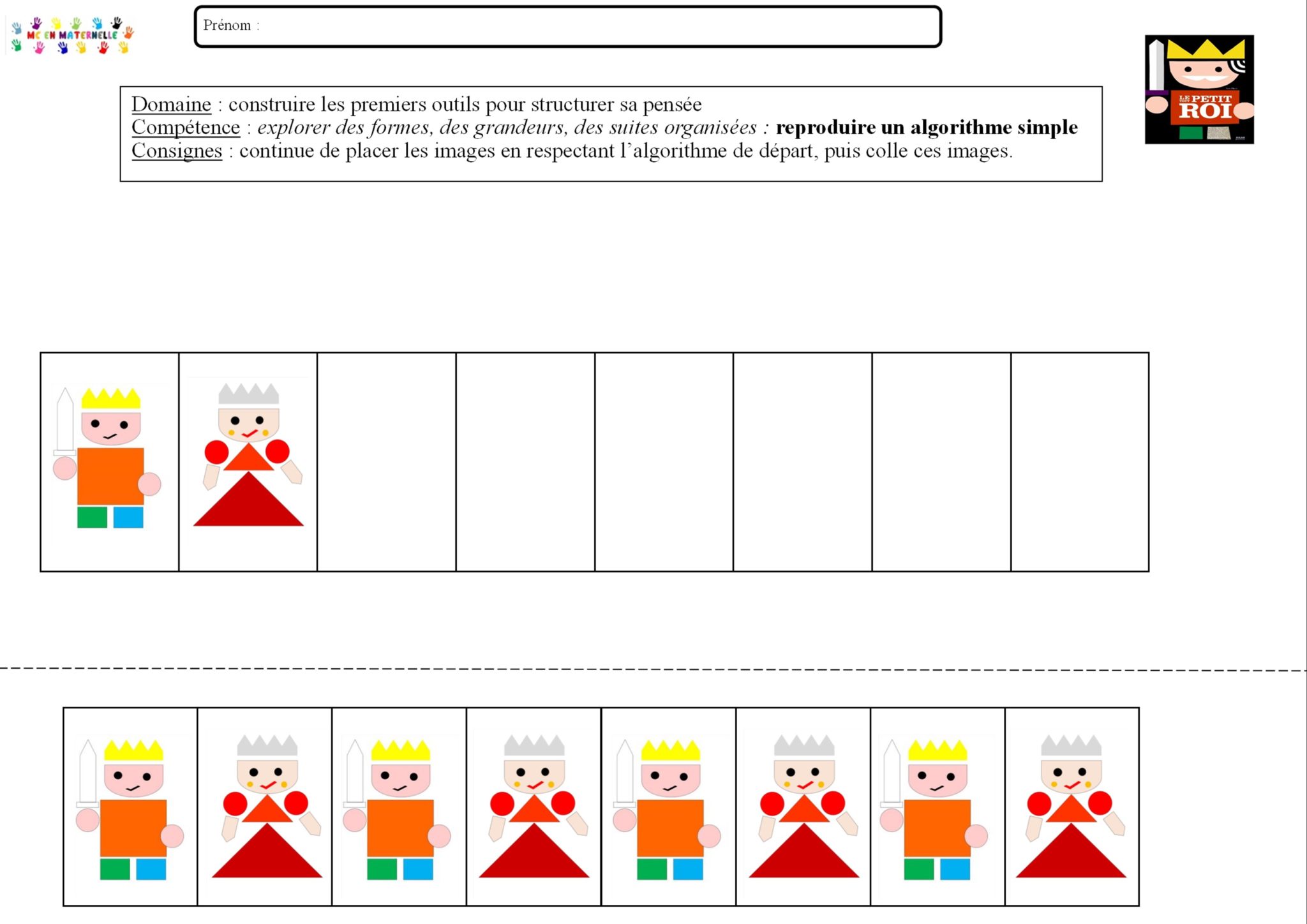 Le tout petit roi : Algorithmes – MC en maternelle