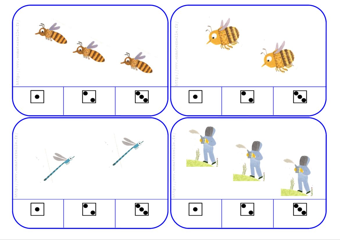 Les abeilles : carte à compter – MC en maternelle