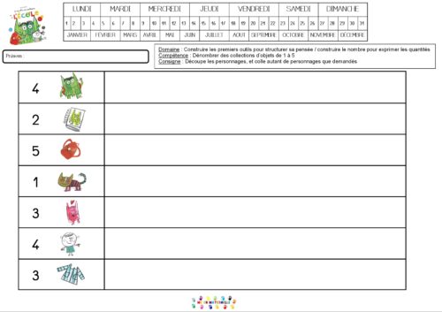 Le monstre des couleurs va à l’école : numération de 1 à 5 – MC en ...