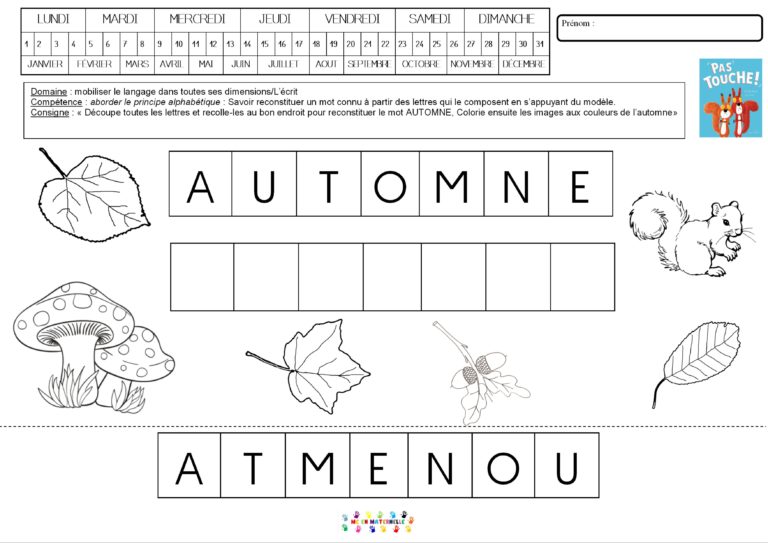 Pas touche : reconstituer le mot automne – MC en maternelle