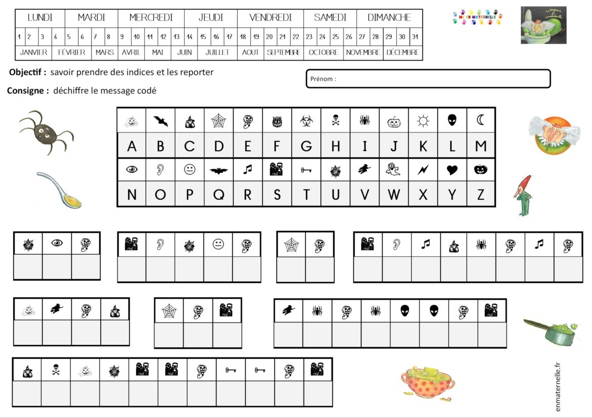 Cornebidouille : déchiffre le message codé – MC en maternelle