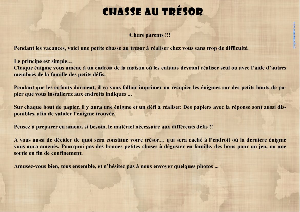 Confinement : Chasse au trésor – activité pour le week-end ou les ...