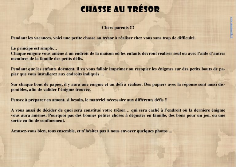 Confinement : Chasse au trésor – activité pour le week-end ou les ...