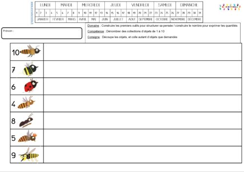 Les abeilles : numération de 3 à 10 – MC en maternelle