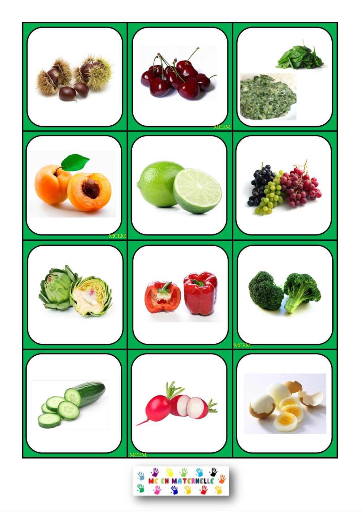 Loto et mémory sur les aliments pour PS, MS et GS – MC en maternelle