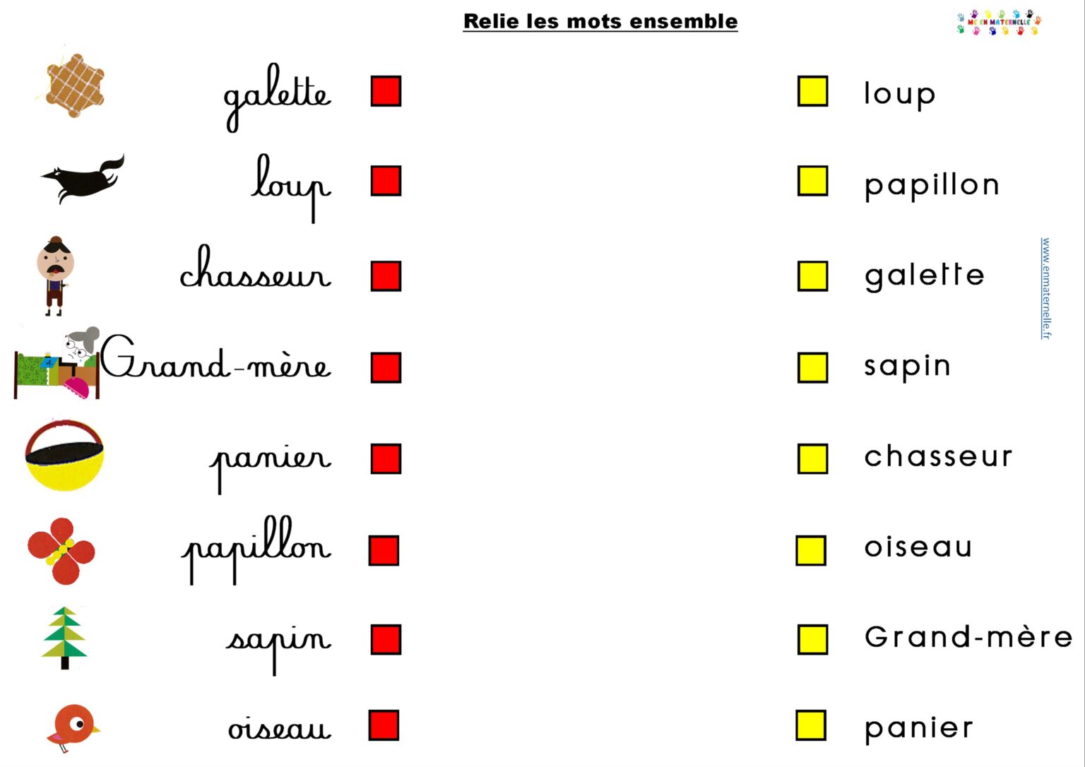 Le petit chaperon rouge : relier les mots dans différentes graphies