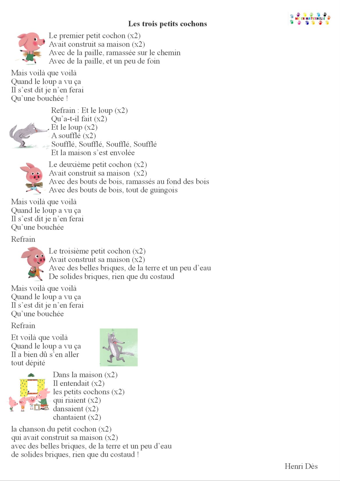 les trois petits cochons : chansons – MC en maternelle