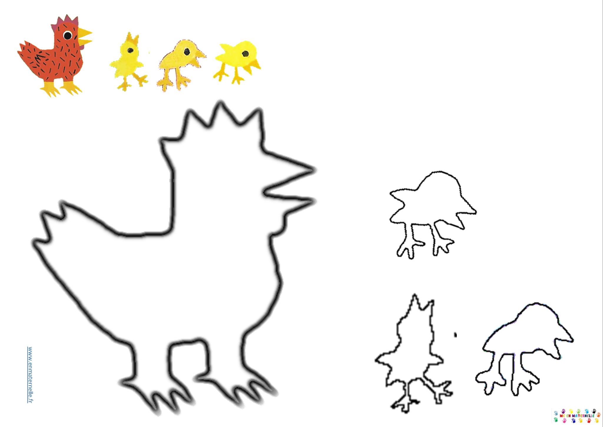 La petite poule rousse : coloriage poule et poussins – MC en maternelle