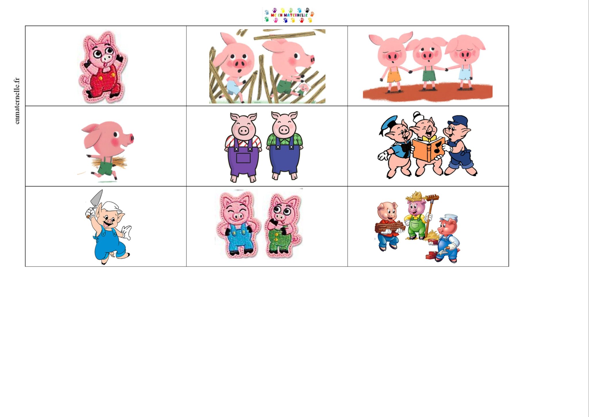 les trois petits cochons : numération de 1 à 3 – MC en maternelle