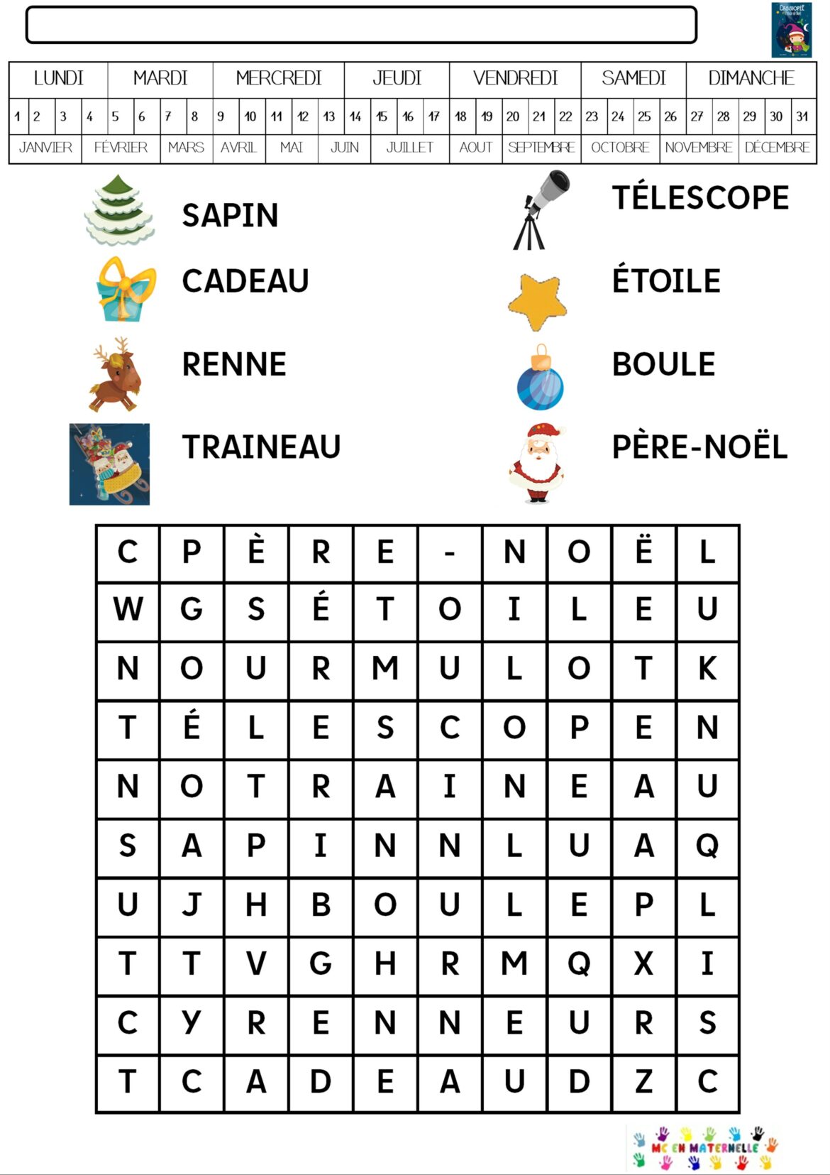 Cassiopée : mots cachés – MC en maternelle